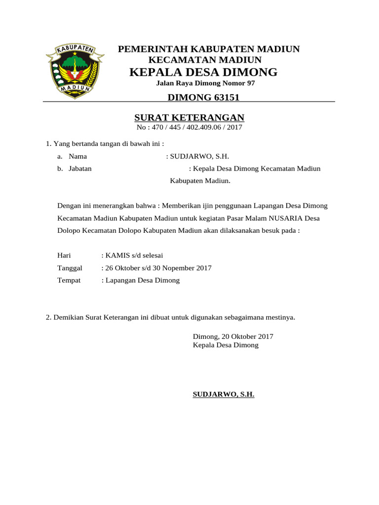 Surat Keterangan ijin tempat | PDF