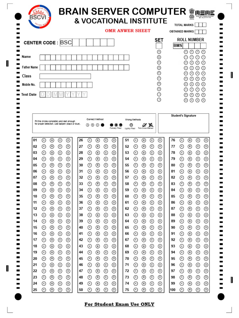 Omr Sheet New Without Student Id | PDF