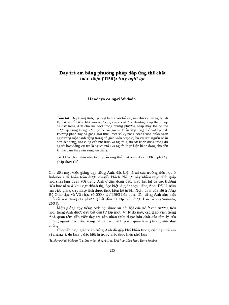 Dạy trẻ em bằng phương pháp đáp ứng thể chất toàn diện (TPR) | PDF