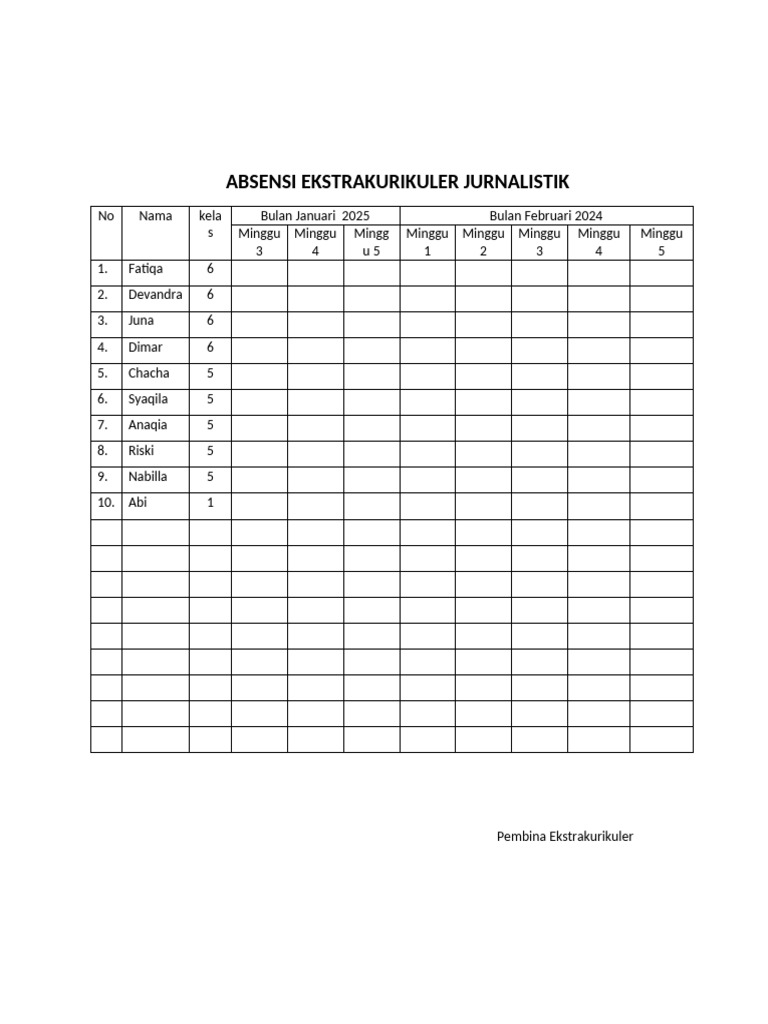 Absensi Ekstrakurikuler Jurnalistik | PDF