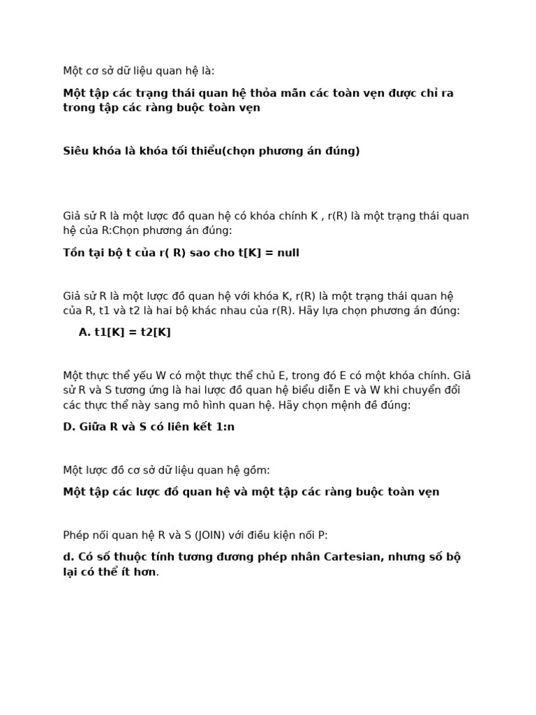 CSDL Thi Cuoi Ki | PDF