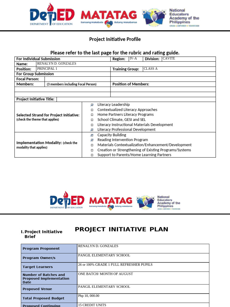 ILT Project Initiative Plan Template Output 3 Final 1 | PDF | Literacy ...