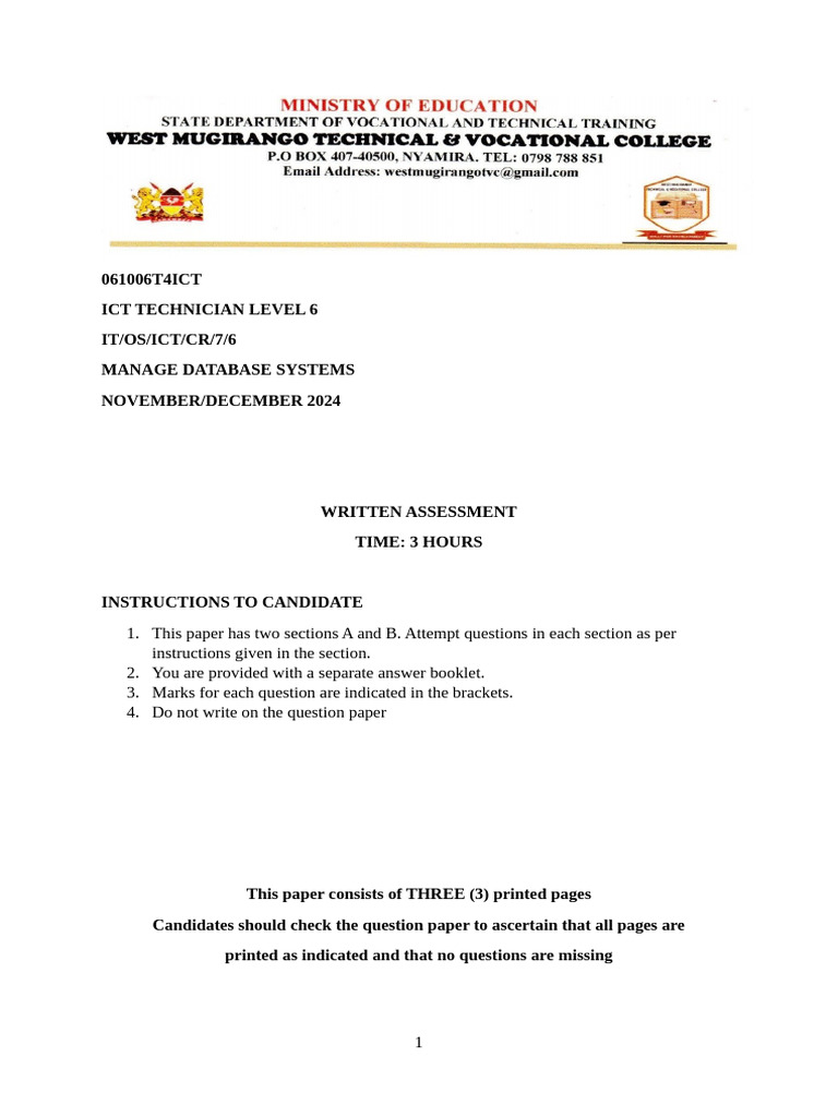 Database Management Exam | PDF | Databases | Relational Model