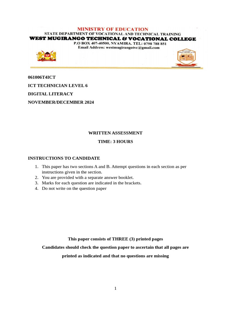 Digital Literacy Level 6 Exam | PDF