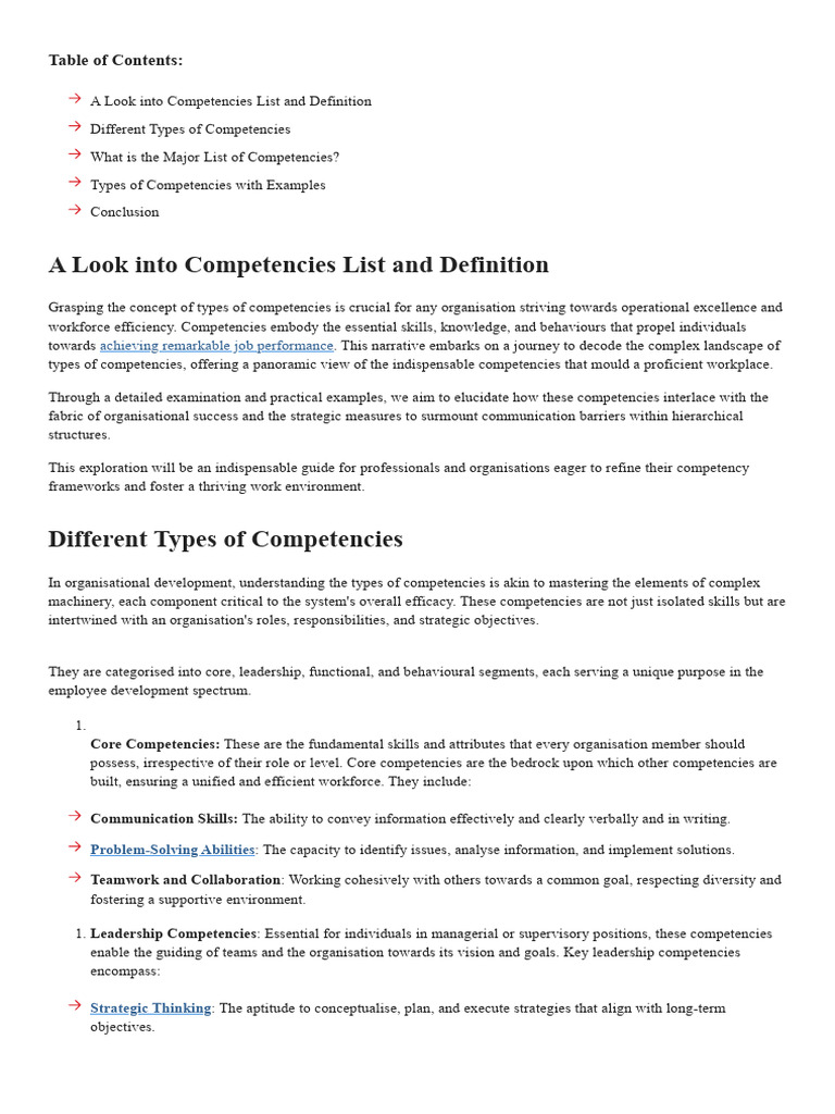 The Types of Competencies | PDF | Leadership | Talent Management