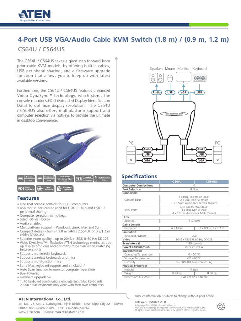 cs64u_64us_kvm_switch_ss_en | PDF | Usb | Personal Computers