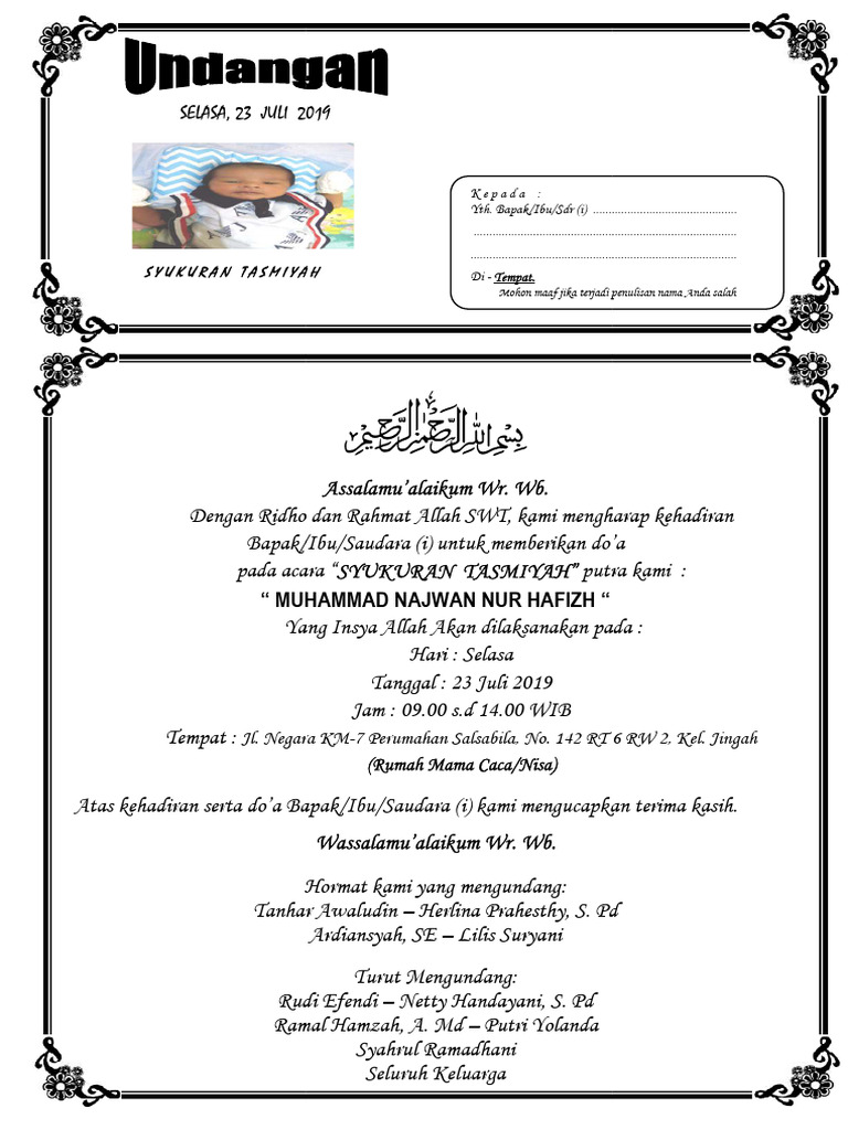Undangan Syukuran Tasmiyah | PDF