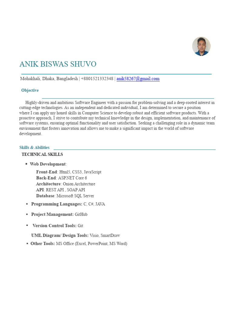 Software Engineer Resume of Anik Shuvo | PDF