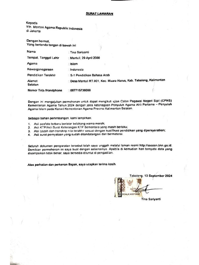Scan Lamaran Cpns | PDF