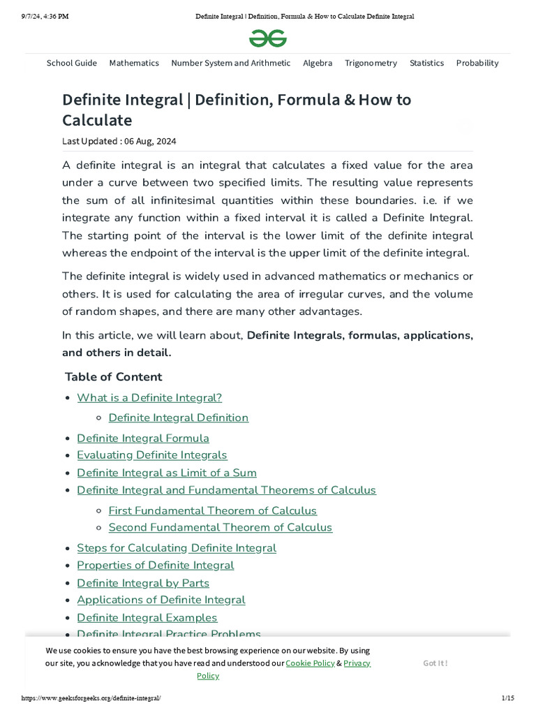 Definite Integral - Definition, Formula & How To Calculate Definite Integral | PDF | Integral ...