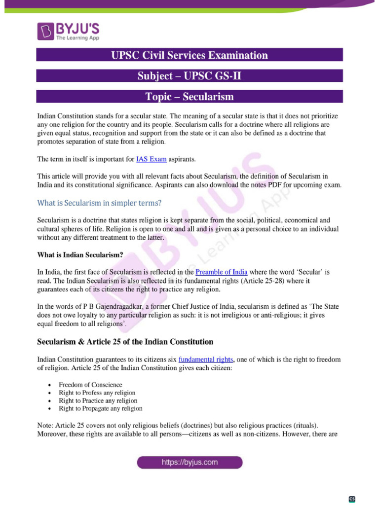Secularism in India - UPSC-Notes | PDF