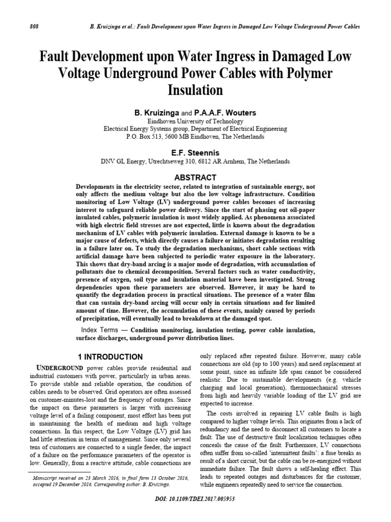 Fault Development in Damaged Power Cables | PDF | Electrical ...