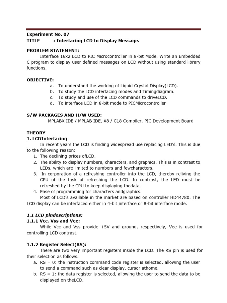 EXPT 07 - LCD - Interface With PIC | PDF | Cursor (User Interface ...