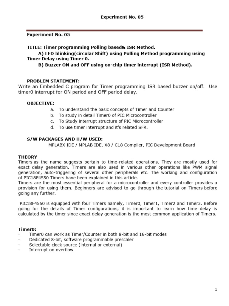 EXPT 05_Timer0 Polling_ISR_Interrupt buzzer on_off | PDF | Microcontroller | Computer Science