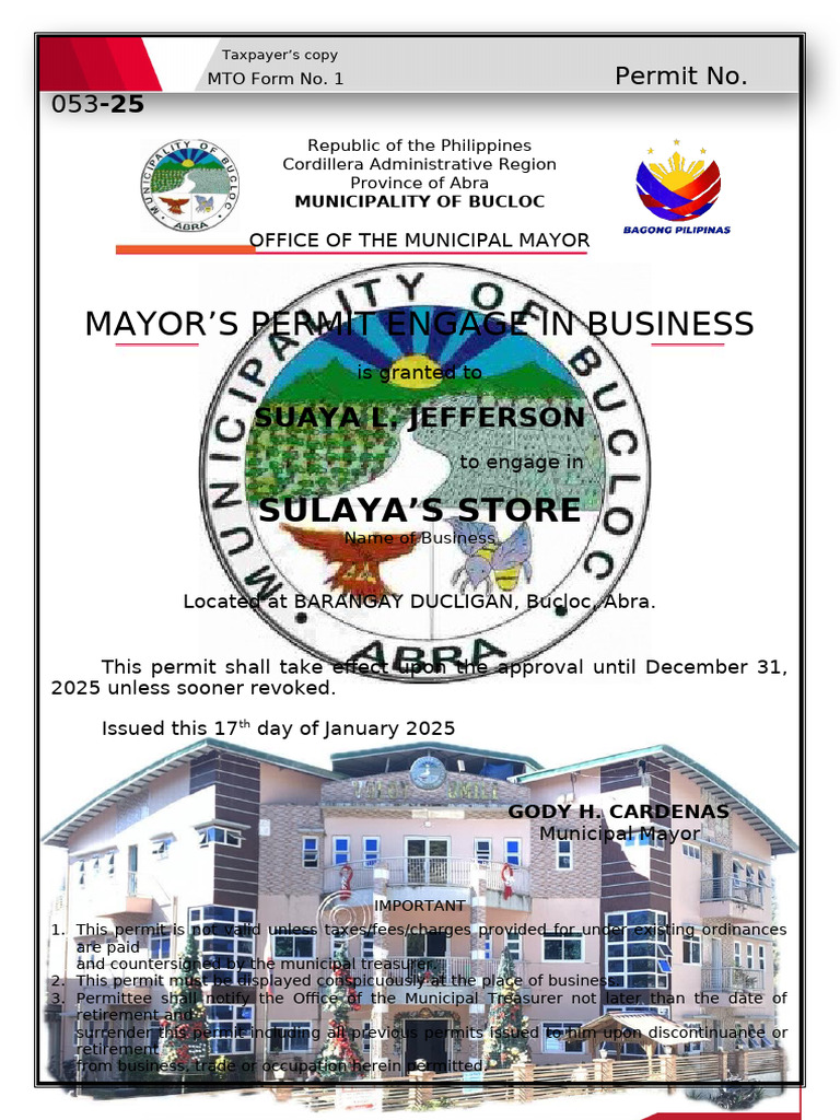 BucLoc Business Permit: Sulaya's Store | PDF