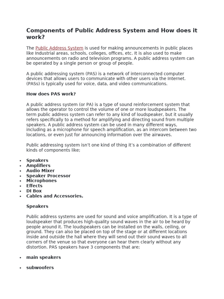 Components of Public Address System and How Does It Work | PDF ...