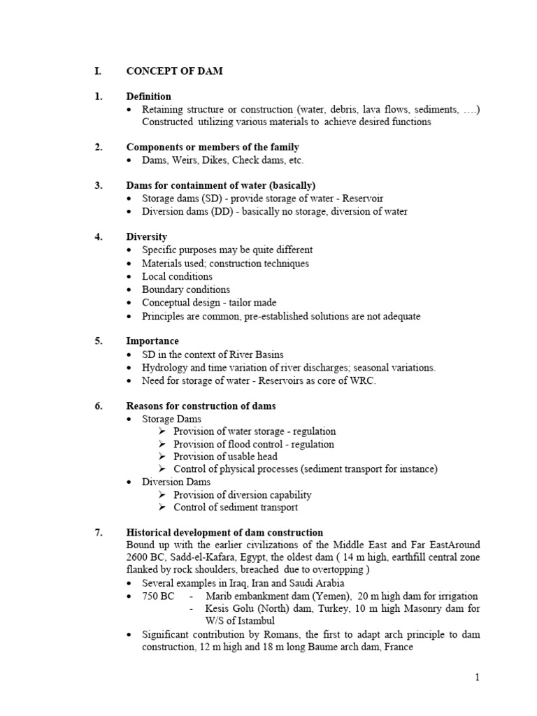 DAM- Concept and Gen req | PDF | Dam | Reservoir