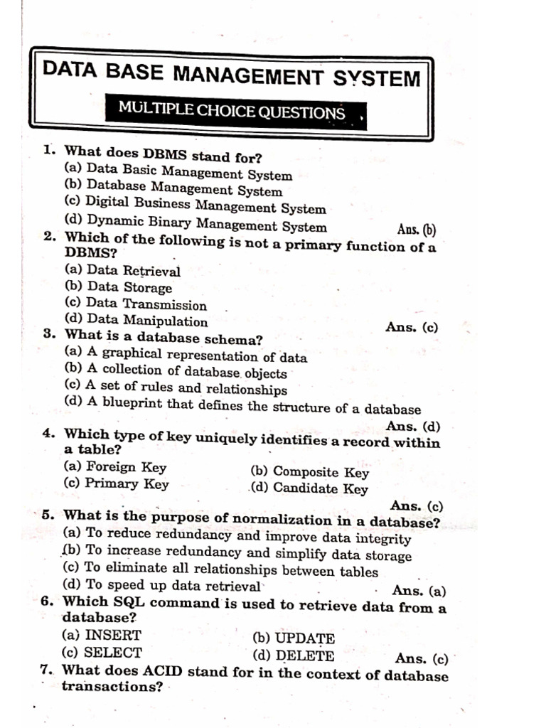 MCQ Dbms | PDF