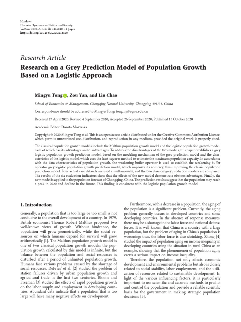 Research on a Grey Prediction Model of Population | PDF | Prediction | Logistic Regression