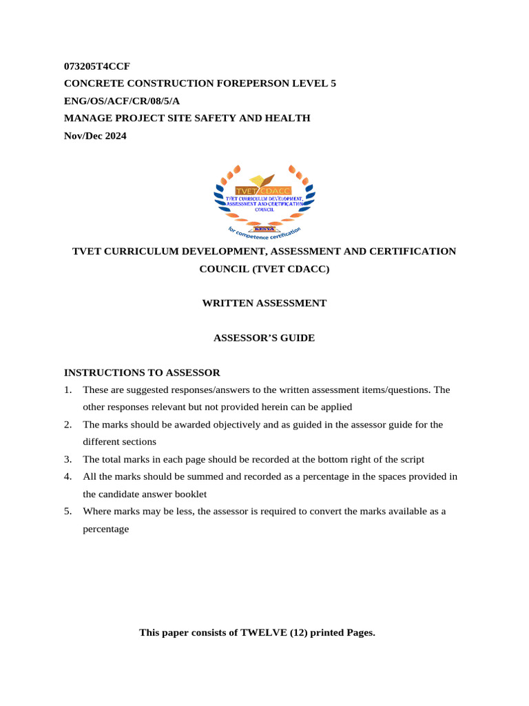 Assessors Guide Tool Manage Project Site Safety & Health | PDF ...