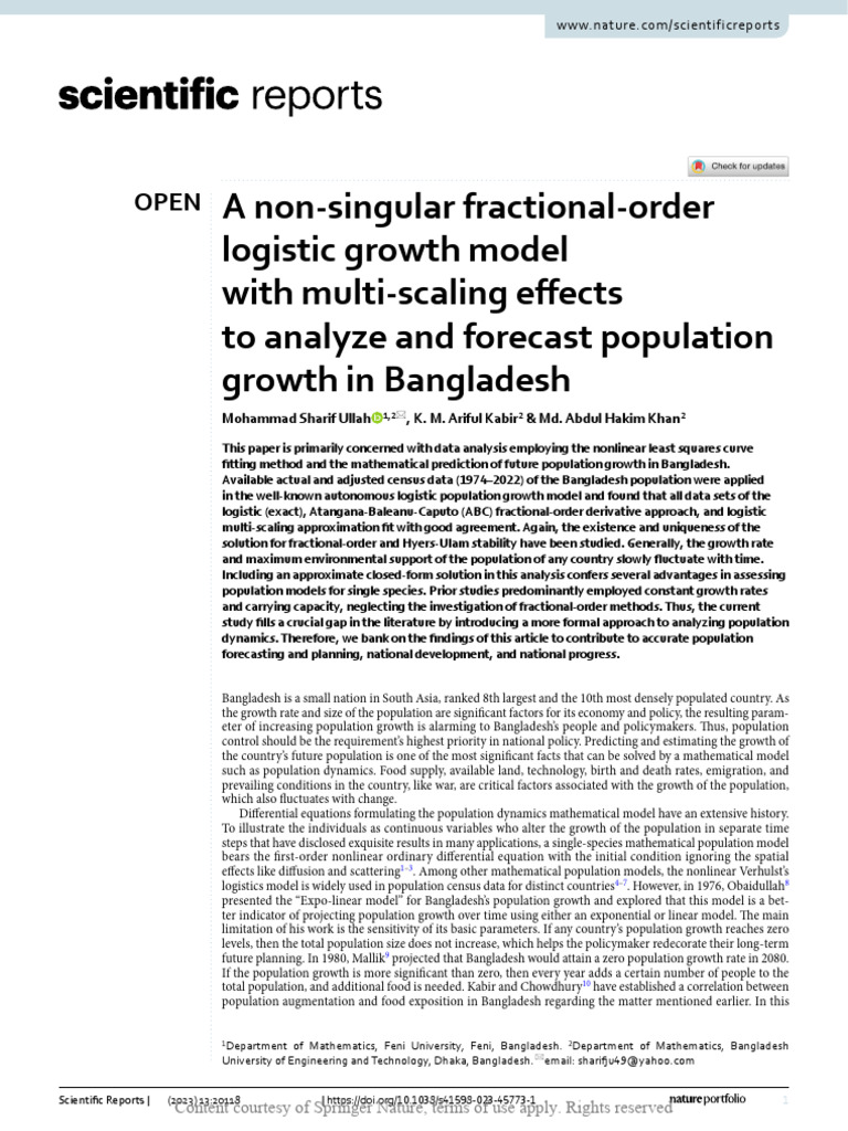 A Non-Singular Fractional-Order Logistic Growth Mo | PDF | Logistic ...