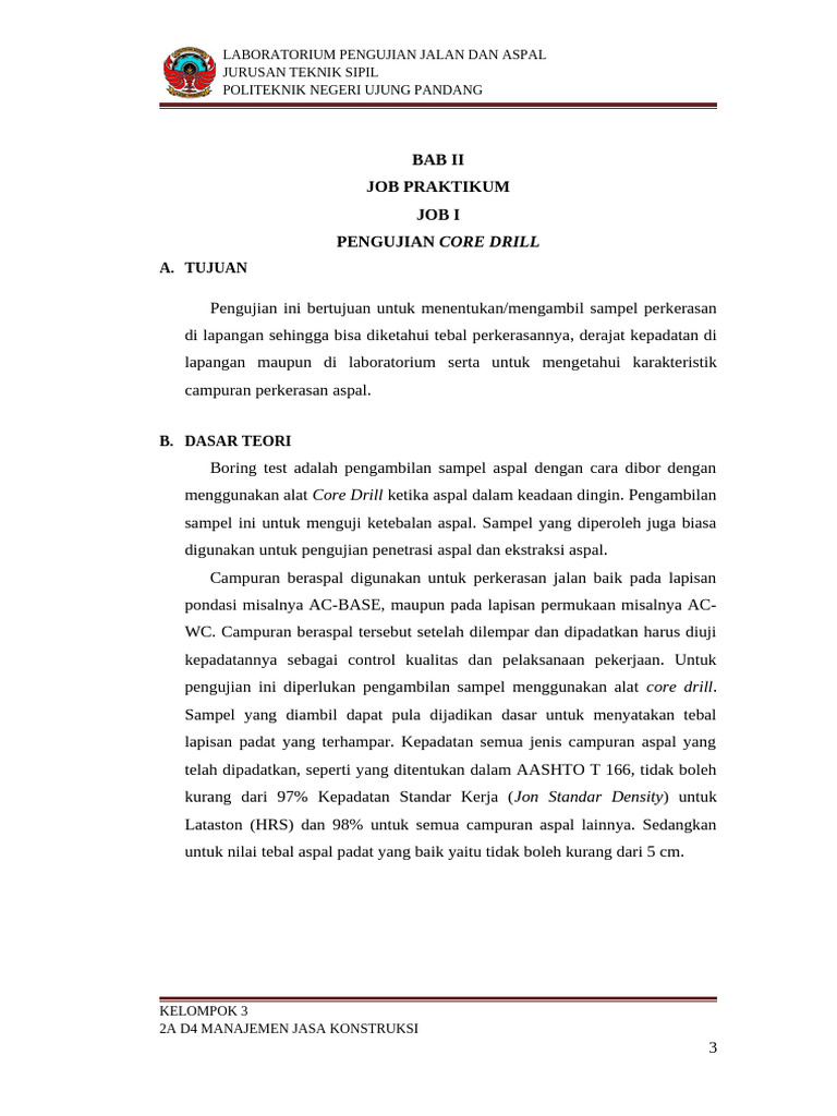 Pengujian Core Drill Aspal Jalan | PDF
