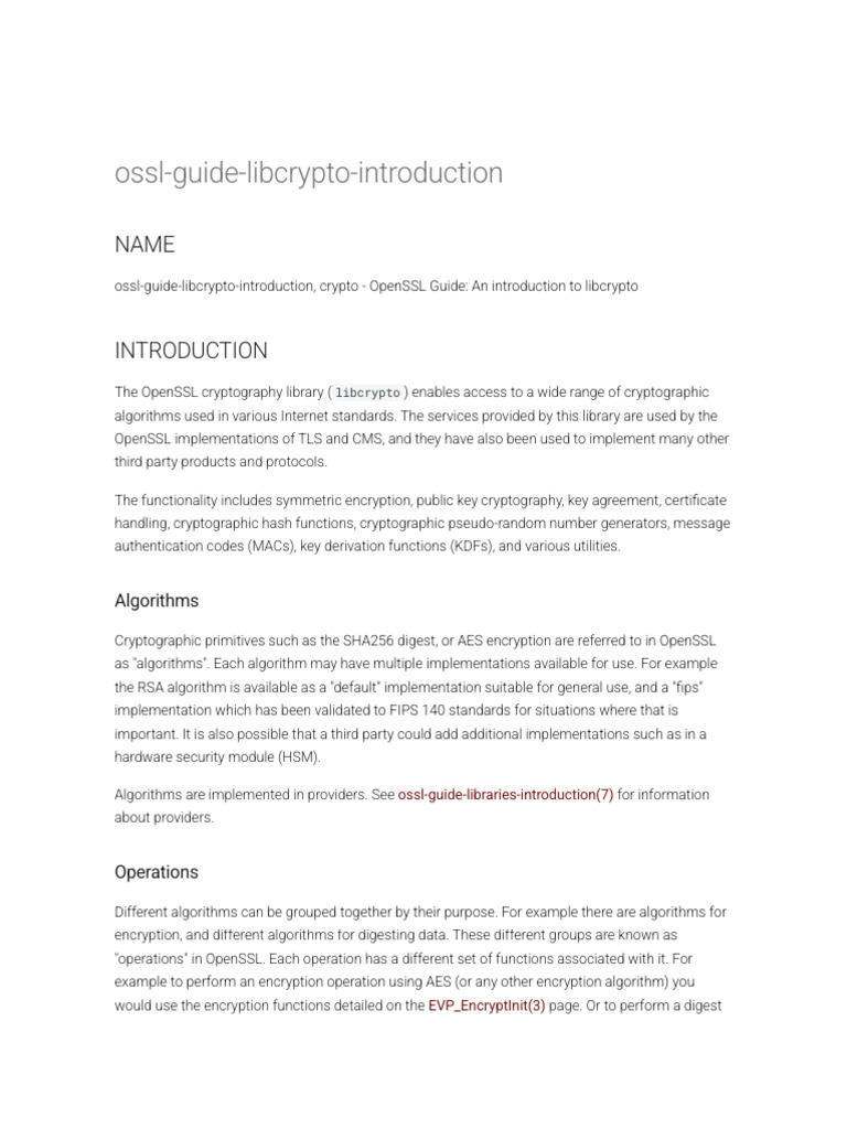 Ossl Guide Libcrypto Introduction Openssl Documentation Pdf Cryptography Encryption