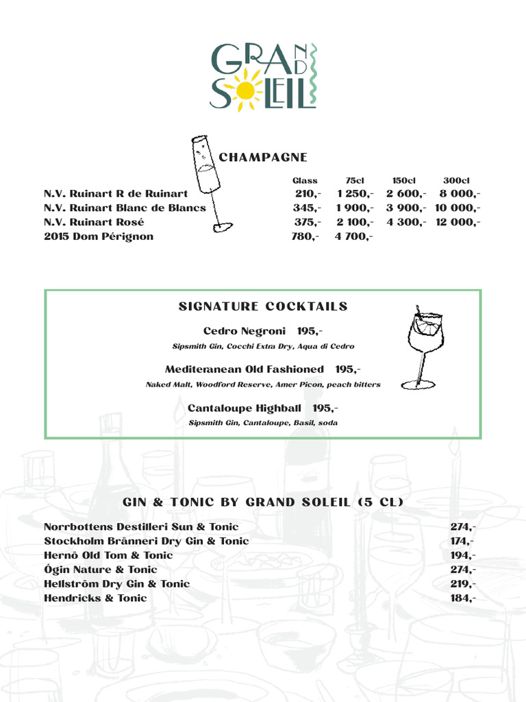 Champagne, Cocktails, and Brunch Menu | PDF | Champagne | Wine