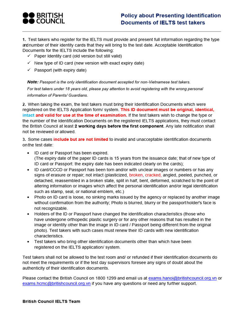 IELTS Identification Document Policy | PDF | Identity Document ...