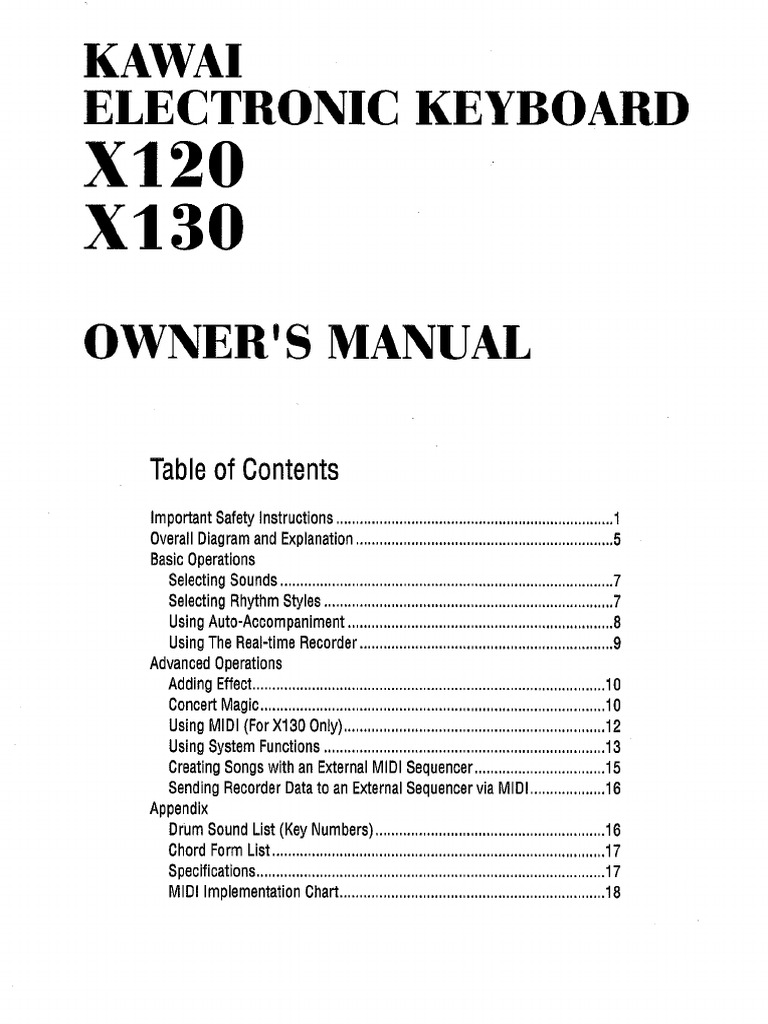 Kawai-X120-X130-Personal-Keyboard-Manual | PDF