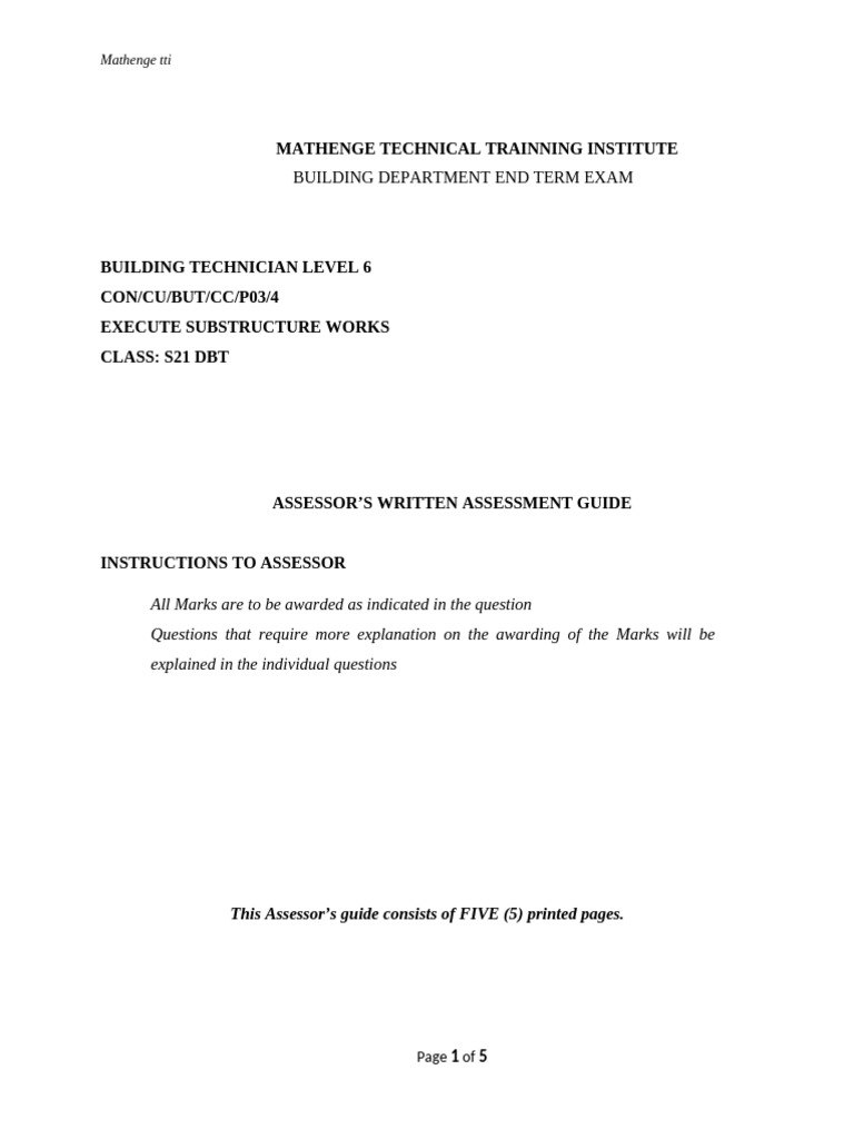 ASSESSOR GUIDE SUBSTRUCTURE WORK MASON LEVEL 4 SET B | PDF | Concrete ...