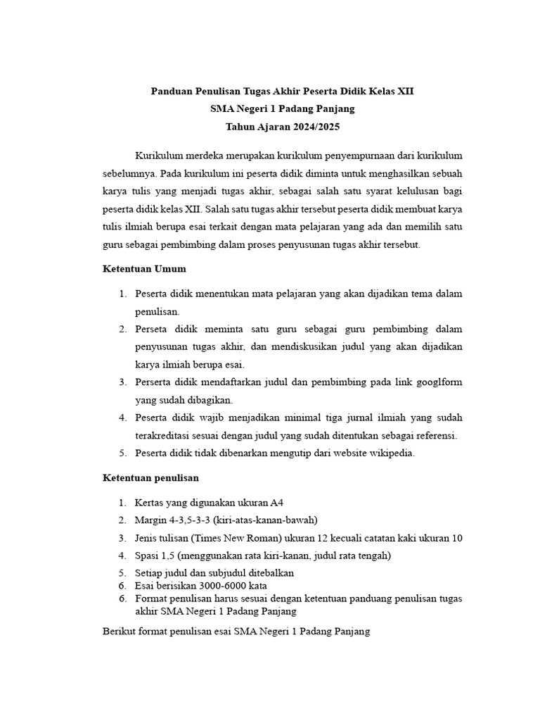 Panduan Tugas Akhir Kelas XII | PDF