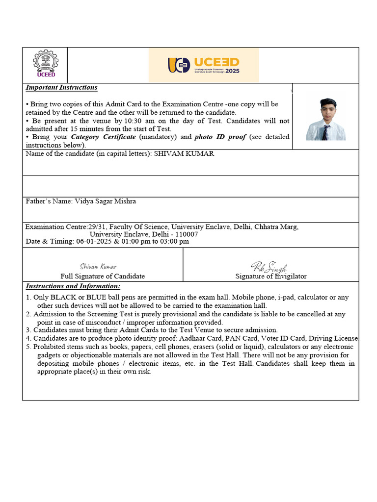 Admit Card UCEED | PDF