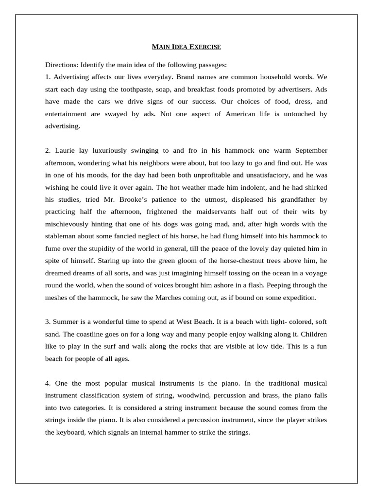 Main Idea Exercise | PDF | Musical Instruments | Coyote