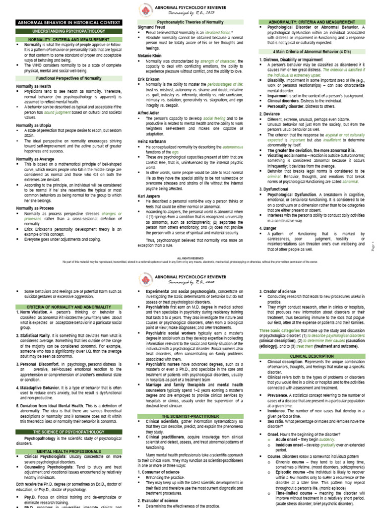 Abnormal Psychology Overview Guide | PDF | Mental Disorder | Psychology