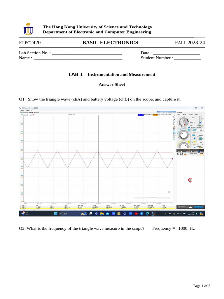 Lab1 - Answersheet Ver1 | PDF