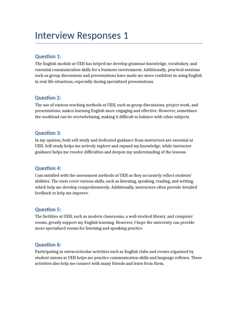 Interview Responses Ueh en 1 | PDF