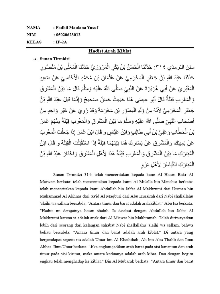 Hadist Tentang Arah Kiblat dalam Islam | PDF