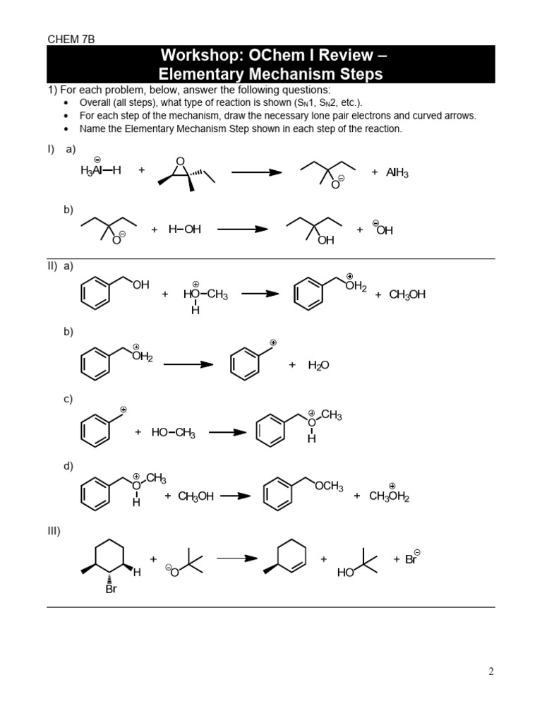CHEM 7B Workshop Mechansim REVIEW | PDF