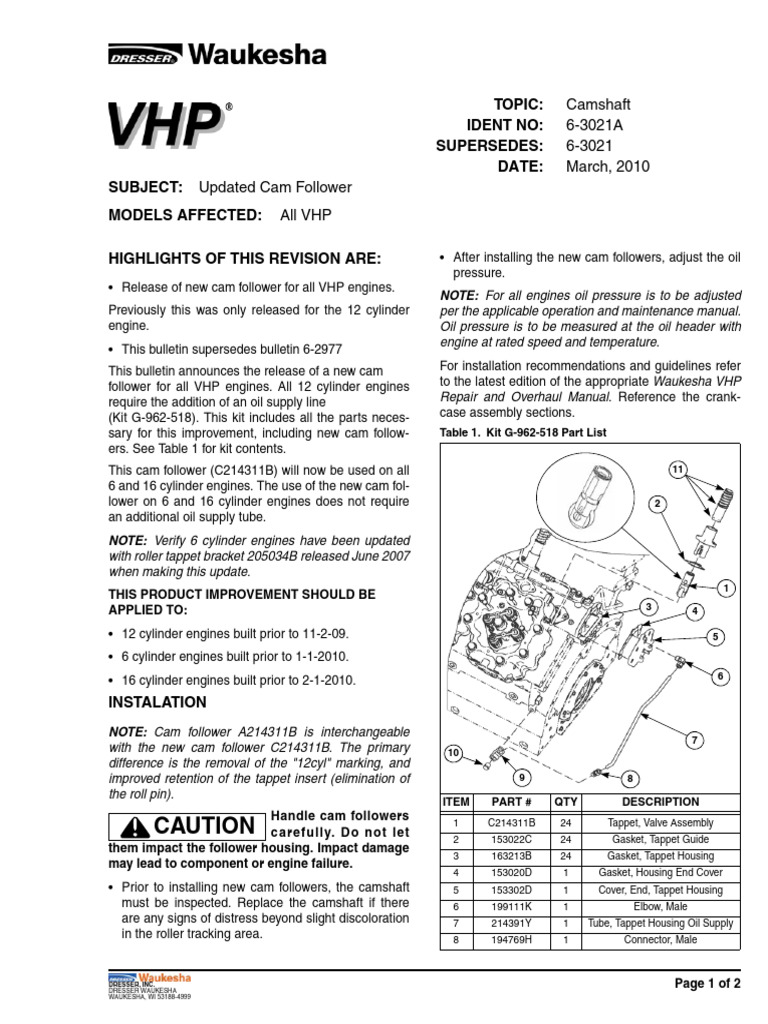 VHP - Updated Cam Follower | PDF | Vehicle Parts | Engine Technology