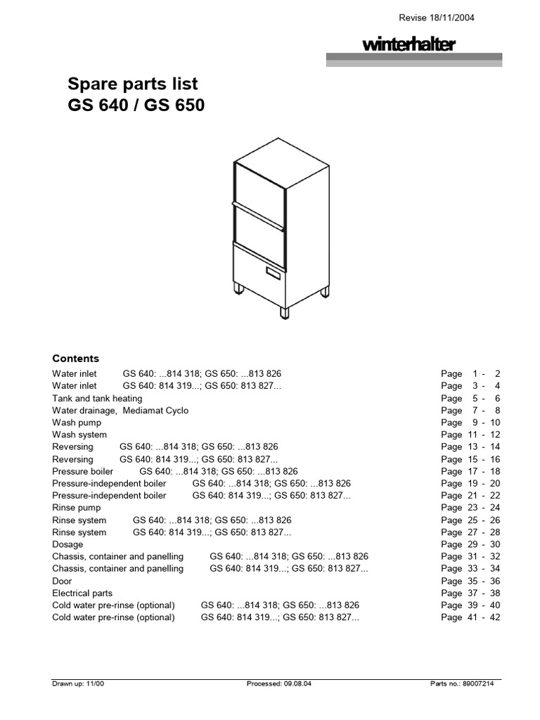 Kitchen Winterhalter Pot Washer GS - 640 & GS - 650 Parts | PDF | Valve ...