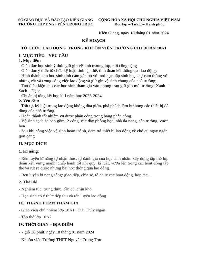 2 Ke Hoach Lao Dong | PDF
