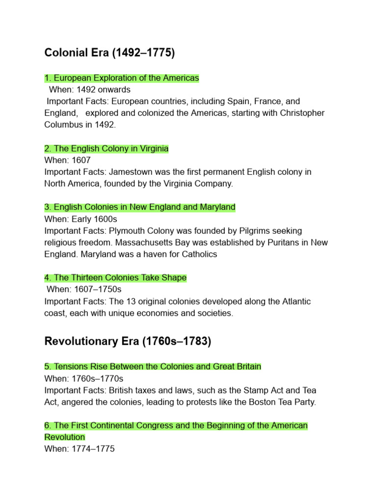 Overview of U.S. Historical Eras | PDF | Thirteen Colonies | Life