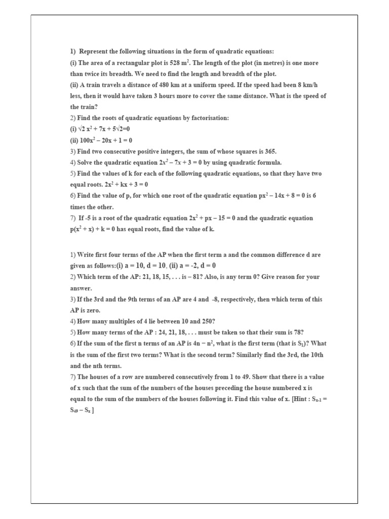 Quadratic Equations and AP Problems | PDF