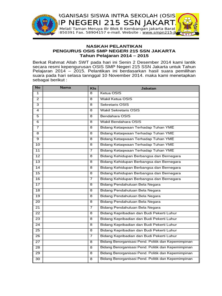 Naskah Pelantikan Osis 2024-2025 | PDF