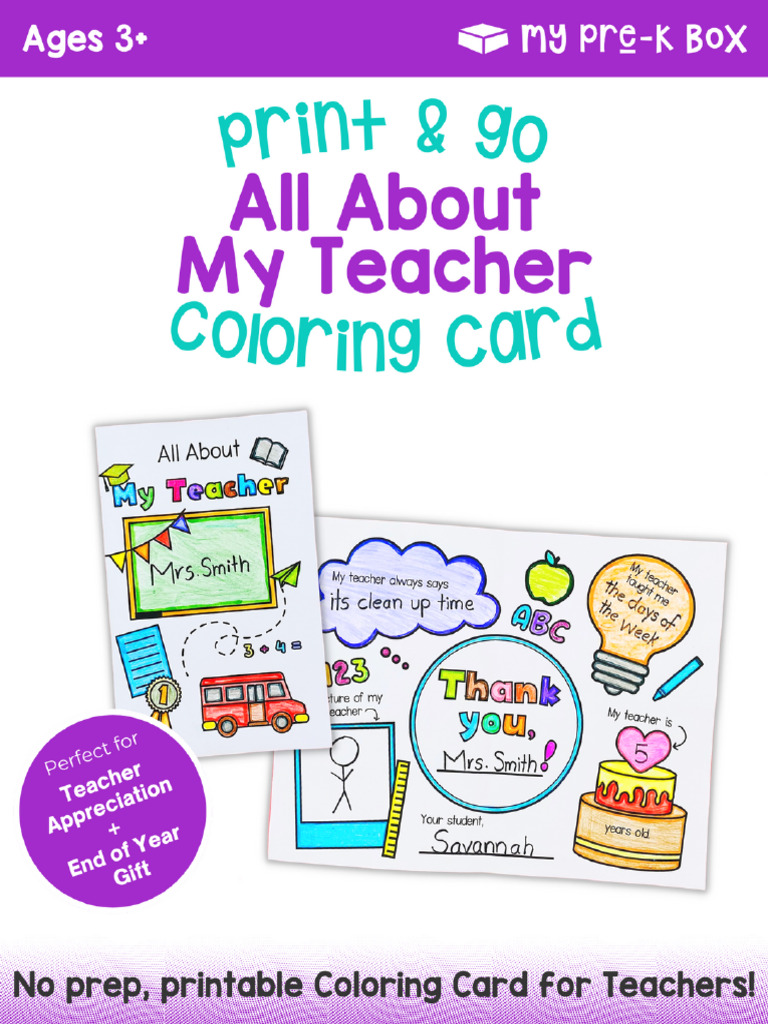 All About My Teacher Coloring Card | PDF