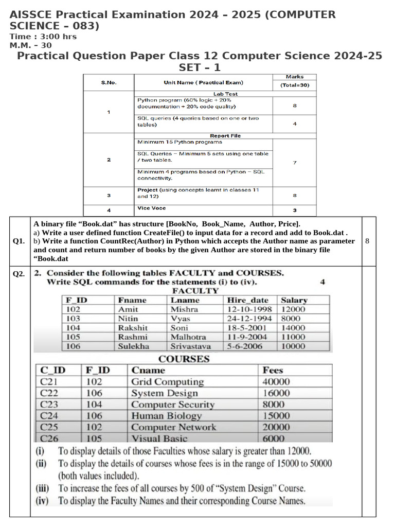AISSCE Practical Examination 2024-25 | PDF