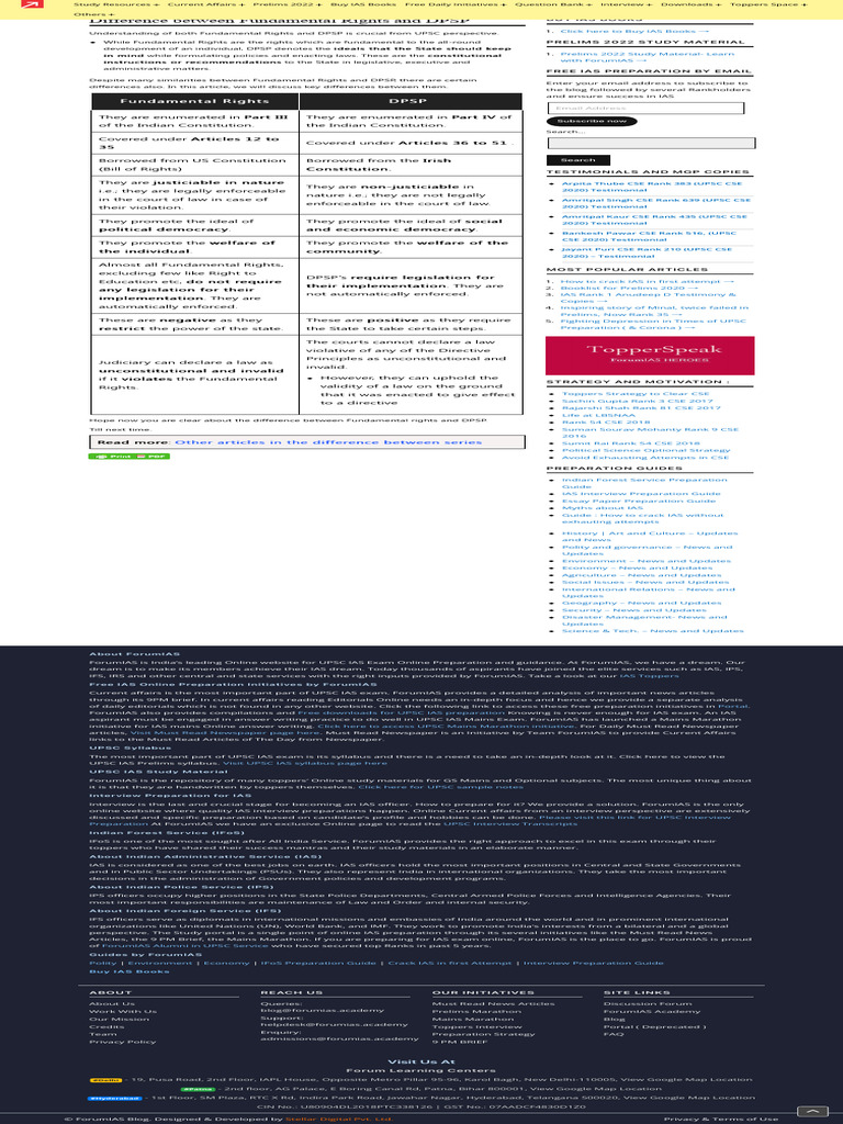 Difference Between Fundamental Rights and DPSP - F | PDF ...