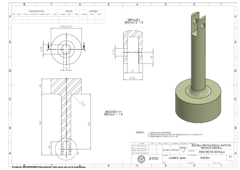 Dibujo Técnico Pistón Acero 4340 | PDF