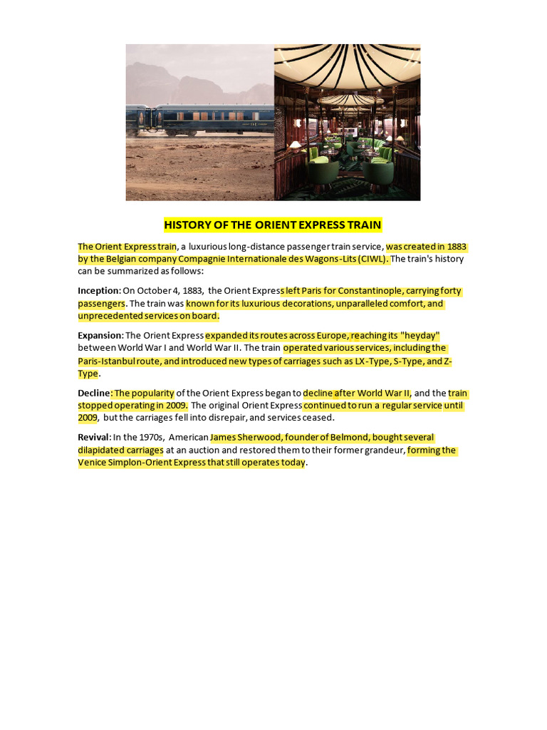 History of The Orient Express Train | PDF